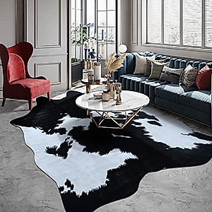 rugoo Black Faux Cowhide Rug 8.3 ft x 6.2 ft Cow Print Rug Faux Animal Skin Rug for Living Room Bedroom Nursery