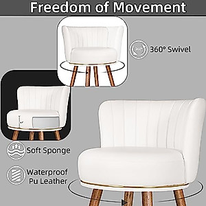SeekFancy 27" Swivel Bar Stools Set of 4, Counter Heigh Bar Stools with Back, White & Gold Bar Stools with Wood Legs & Footrest, Upholstered Swivel Counter Stools,Leather Bar Chairs for Kitchen Island