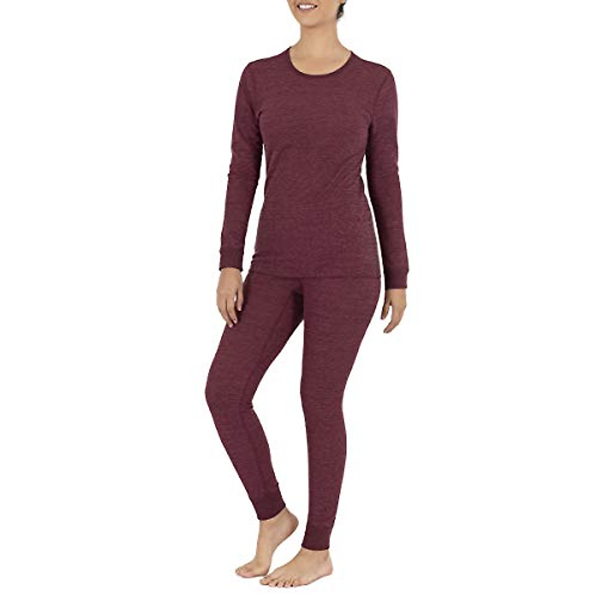 Fruit of the Loom Women's Micro Waffle Premium Thermal Set, Merlot Heather, Large