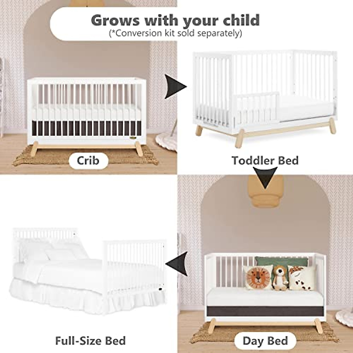 Dream On Me Hygge 5-in-1 Convertible Crib in Weathered Vintage Oak, JPMA & Greenguard Gold Certified, Made of Sustainable Pinewood, Easy to Clean, Safe Wooden Nursery Furniture