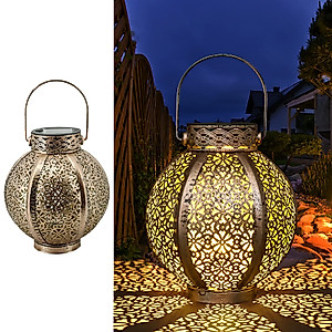 Solar Lanterns Outdoor Hanging, Solar Lights Retro Metal Waterproof Table Lanterns Solar Garden Lights with Handle for Garden, Yard Porch Patio Tabletop (2 Pack)