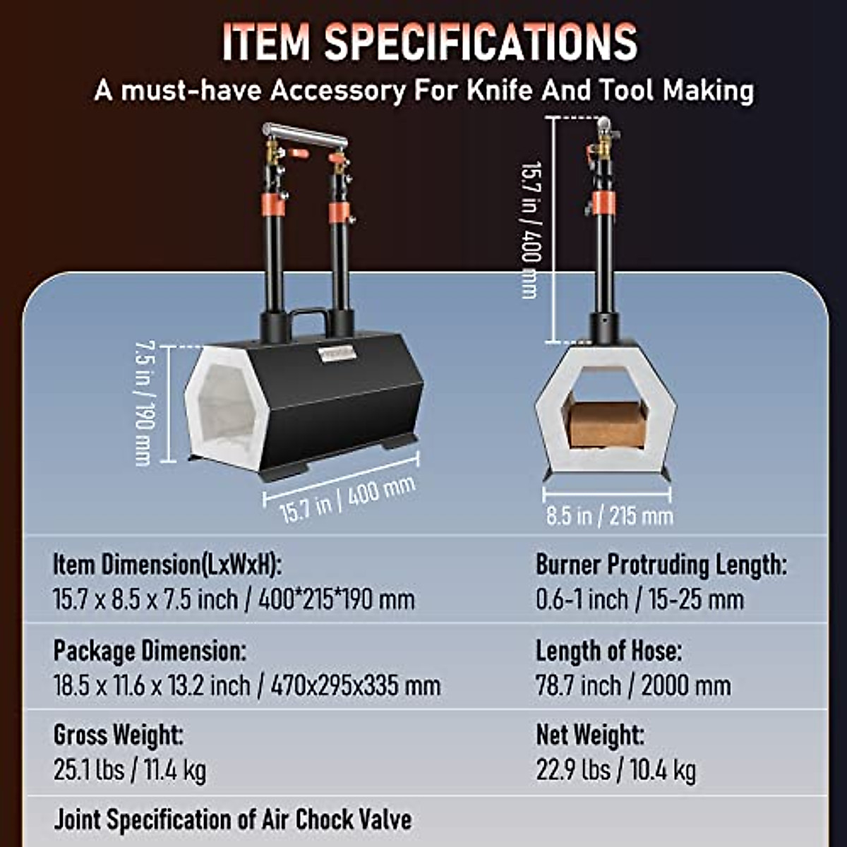 VEVOR Propane Forge Portable, 2 Burner 2600°F Metal and Knife Forge, Large Capacity Blacksmithing Farrier Forges, Gas Forging Tools and Equipment, Complete Mini Forge Kit