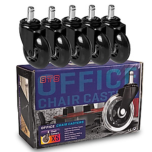 8T8 Office Chair Caster Wheels 2.5'', Swivel Caster Wheels Heavy Duty with Plug-in Stem,Quiet & Smooth Rolling, No Chair Mat Needed, Safe for Hardwood Carpet Tile Floors,Set of 5 (2.5inch, Blue)