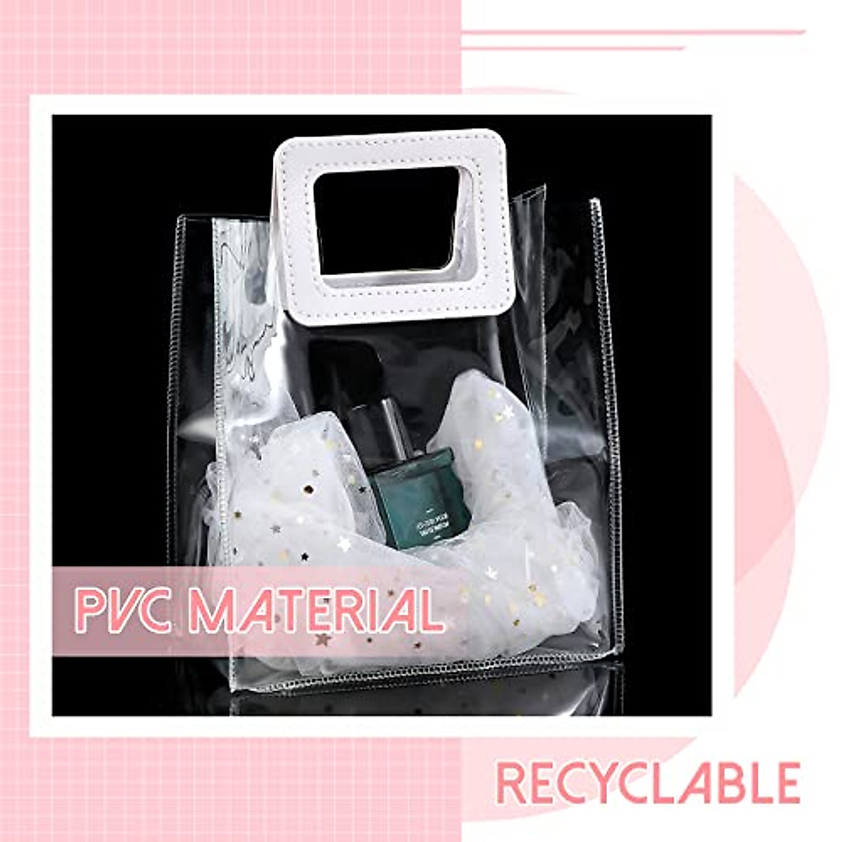 Gersoniel Wedding Clear Gift Bag with Handle Transparent PVC Gift Bag with Heavy Duty Handle Gift Wrap Bag for Bridal Party, Baby Shower, Wedding, Birthday, 7 x 4 x 8 Inch(10 Pieces)