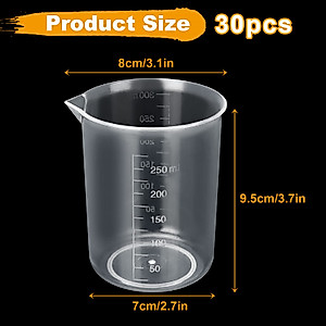 30PCS Plastic Beakers, 250ml Graduations, Premium Polypropylene, Plastic Graduated Measuring Cups for Home School Lab Science Experiment School Teaching Supplies,Tapered Spout