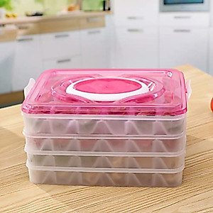 Zerodeko Food Storage Container Dumpling Organizer Stackable Portable Freezer Storage Containers Food Storage Box for Kitchen and Fridge Rosy