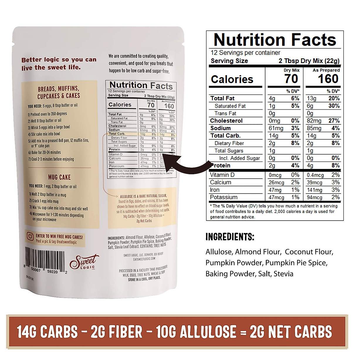 SWEET LOGIC Keto Baking Mix | Delicious Keto Baked Goods With Just 1-2G Net Carbs Per Serving | Gluten Free, Naturally Sweetened Low Carb, Diabetic Friendly | (Pumpkin Spice)