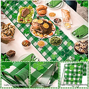 2 Pieces St. Patrick's Day Table Runner Green White Check with Shamrock Table Runner Irish Burlap Table Runners Lucky Shamrock Table Runner for Wedding Shower Daily Dinner Party Supplies 13 x 72 Inch
