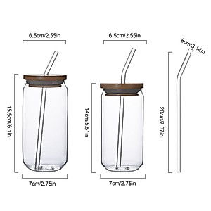 Ochine Drinking Glasses with Bamboo Lids and Glass Straw, Beer Can Glass Cup Iced Coffee Drinking Jars Tumbler Cup Reusable Old Fashioned Glasses Cup for Cocktail, Whiskey, Smoothies, Tea, Juice, etc
