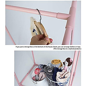 PETITE MAISON Kids Closet - Dress up Clothing Garmet Rack, Hanging Costume Organizer with Cute House Frame, Handmade Premium Quality, 25" x 17" x 47", Aluminium Super-Light, Medium Pink