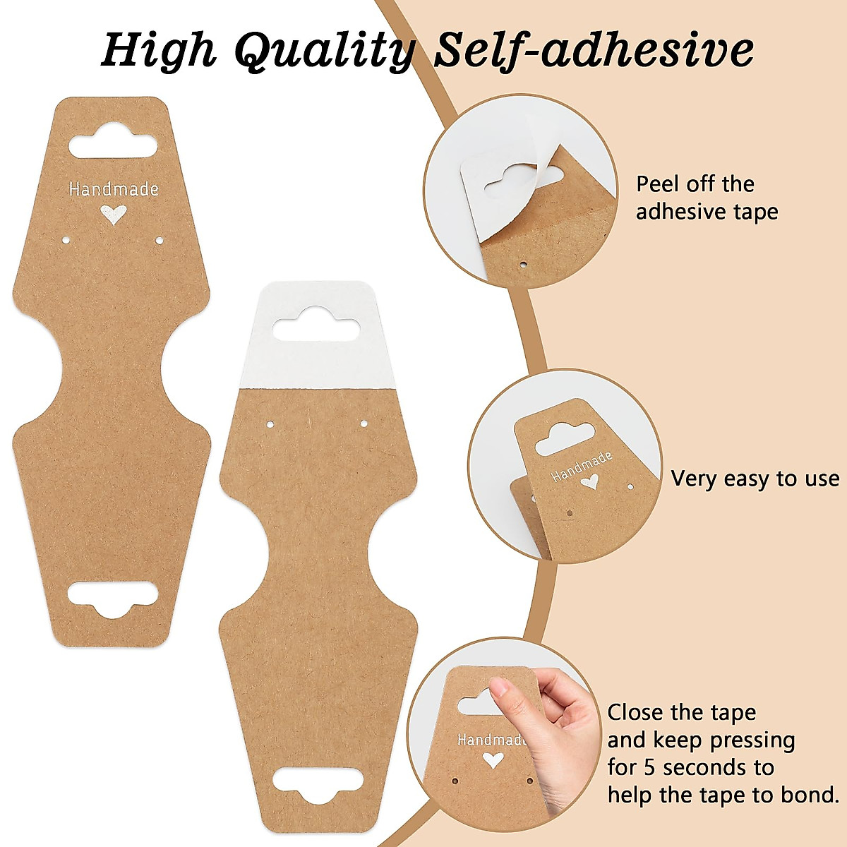 joycraft 100Pcs Bracelet Display Cards, 4.7x1.7 inch Self Adhesive Necklace Display Cards, Brown Jewelry Holder Cards, Sturdy Hanging Jewelry Cards for Earring, Bracelet, Necklaces, Scrunchies