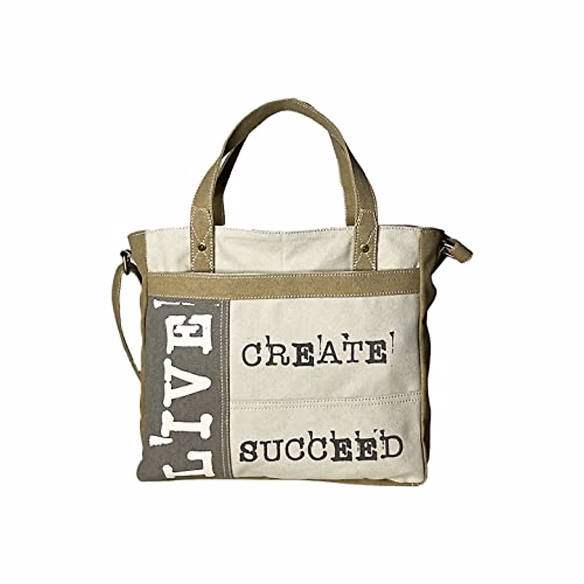 Mona B. Vintage Recycled Upcycled Canvas Life Is Short with Vegan Leather Trim (Tote)