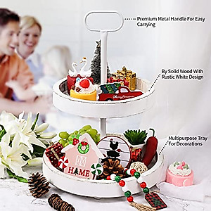 Goartgif Two Tiered Tray,White Tiered Tray,Farmhouse Tiered Tray,Rustic Wooden Tiered Tray,Distressed 2 Tier Tray,Tiered Tray Stand for Christmas Decor