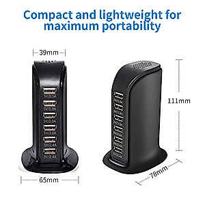 Wyssay 10A(50W) 6-Port Independent Desktop USB Charging Station,Multi USB Fast Charger Compatible with iPhone 13/13pro Max 12/12 Mini/12Pro/12 Pro Max/11/11 Pro iPad AirPod,Tablets（Black）