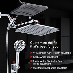 BSTKEECL 14”High Pressure Rain Shower Heads with Handheld Spray with Long Hoes Combo Rainfall Showerhead with 9Shower Water Sprayer Modes & Adjustable Extension Arm CP