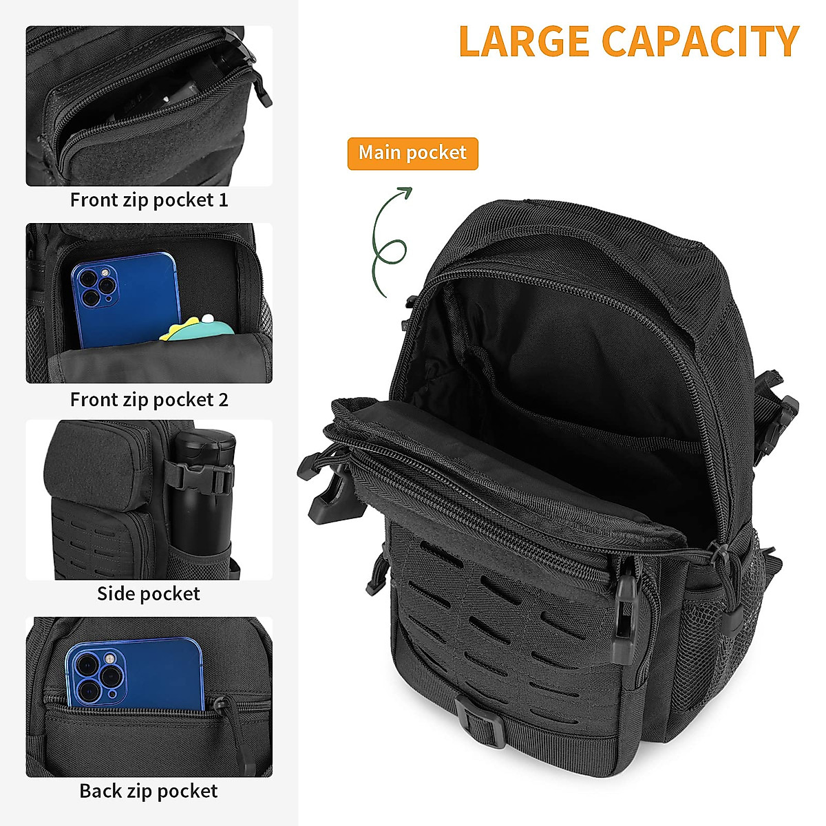 Pinprin Tactical Chest Bag Military Molle Sling Bag Waterproof Outdoor Shoulder Bag