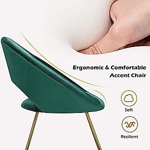 Giantex Modern Velvet Accent Chair, Comfy Cute Upholstered Vanity Desk Chair, Max Load 300 Lbs, Decorative Mid Century Single Sofa Armchair for Living Room, Bedroom, Dining Room, Green