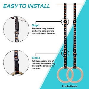 Vulken Wooden Gymnastic Rings with Adjustable Numbered Straps. 1.1'' Olympic Rings for Core Workout and Bodyweight Training. Home Gym Rings 1600lbs with Workout Handles