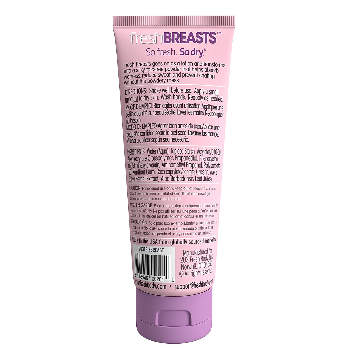 Fresh BREASTS Anti-Chafing Deodorant Cream to Powder for Under Boobs, Inner Thighs - Lotion Made without Talc, Aluminum, Parabens or Added Fragrance - 3.4 Fl Oz (2 Pack)