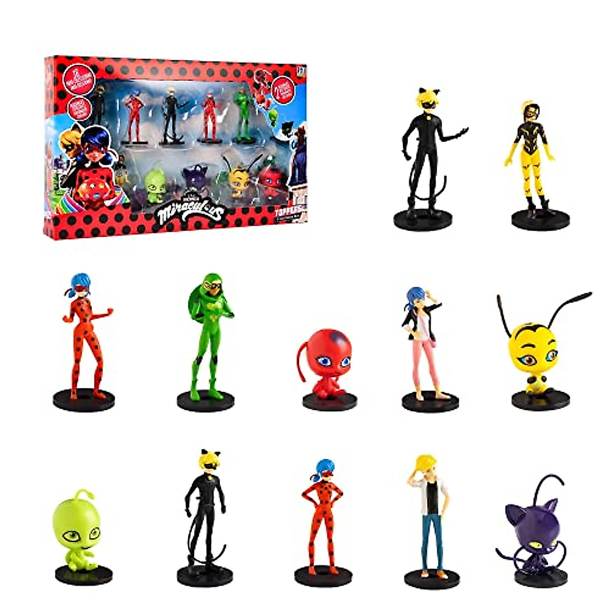 P.M.I. Miraculous Ladybug Designs Topeez | 12 Miraculous Ladybug Topeez Out of 16 Designs in 1 Pack | 6 Topeez and 2 Rare Hidden Mystery Topeez (Assortment A)