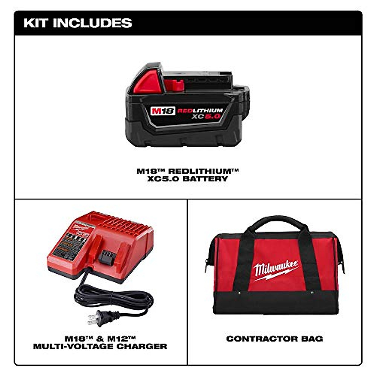 Milwaukee M18 18-Volt Lithium-Ion 5.0 Ah Battery and Charger Starter Kit with Tool Bag