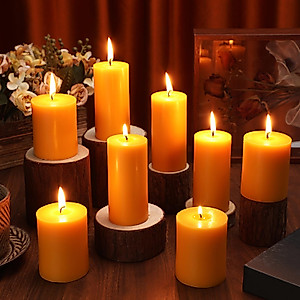 Threlaco 10 Pcs Pure Beeswax Candles Set Natural Unscented Beeswax Pillar Candle 2.4 x 3 Inch 2 x 4 Inch Smokeless Bees Wax Candles Long Burn Time Scentless Candles for Prayer Decoration Home Relax