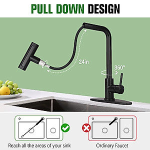 Bietor 4 Mode Kitchen Faucets, Matte Black Kitchen Sink Faucet with Pull-Down Sprayer, Stainless Steel Single Handle Pull Out Sink Faucet 1 or 3 Holes Deck Mount for Laundry, Bar, Rv, Camper