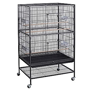 SUPER DEAL 52 Inch Rolling Bird Cage Large Wrought Iron Cage for Cockatiel Sun Conure Parakeet Finch Budgie Lovebird Canary Medium Pet House with Rolling Stand & Storage Shelf