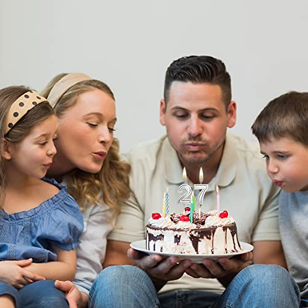 27th Birthday Candles Cake Numeral Candles Happy Birthday Cake Candles Topper Decoration for Birthday Wedding Anniversary Celebration Supplies (Silver)
