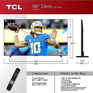 TCL 98-Inch Class S5 4K LED Smart TV with Google TV (98S550G, 2023 Model), Dolby Vision, HDR Ultra, Dolby Atmos, Google Assistant Built-In with Voice Remote, Works with Alexa, Streaming UHD Television