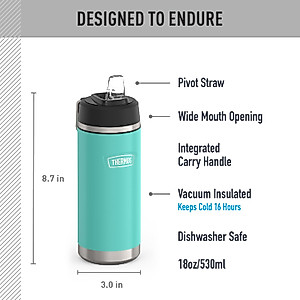 THERMOS ICON SERIES Insulated Water Bottle with Straw Lid - 18 Ounce, Seafoam - Stainless Steel Vacuum Insulated Water Bottle with Straw Lid