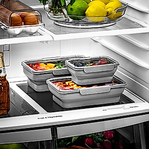 madesmart Lidware Collapsible Food Storage - FRIDGE & PANTRY COLLECTION Airtight, Food Safe, Collapsible, Dry-Erase Space For Labeling, Medium Shallow - Holds 4.83 Cups, Gray