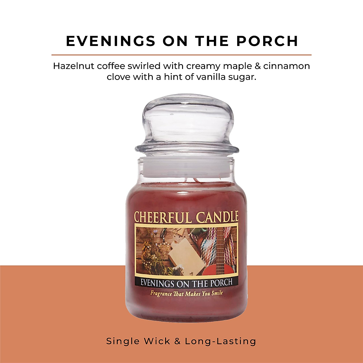 A Cheerful Giver - Evenings On The Porch Scented Glass Jar Candle (6 oz) with Lid & True to Life Fragrance Made in USA