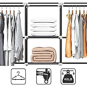 KEKIWE Portable Closet, 51 Inch Wardrobe Closet for Hanging Clothes with 2 Hanging Rods, 8 Storage Organizer Shelves for Bedroom, Durable and Easy to Assemble, Grey