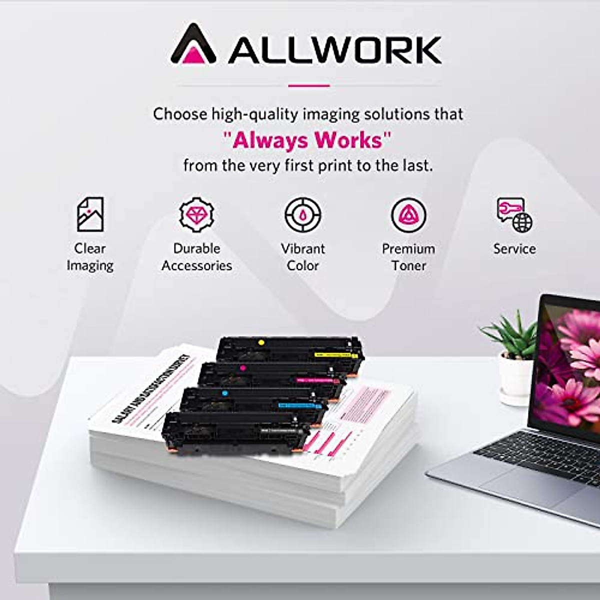ALLWORK 414A [with Chip] Remanufactured Toner Cartridge Replacement for HP 414A 414X W2020A W2021A W2022A W2023A Work with HP Color Pro M454dn M454dw MFP M479dw M479fdn M479fdw M455dn M480f 4 Packs