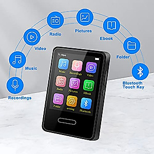 Tenwaa MP3 Music Player with Bluetooth: 16GB Portable Touchscreen Speaker Digital Lossless Sound Hi-Fi for Walking Running FM Radio - Supports up to 128GB TF Card (Black)