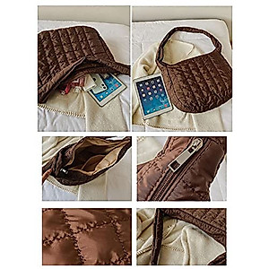 Women's Quilted Shoulder Bag Lightweight Tote Bag Soft Crossbody Bag Large Capacity Handbag Purse (khaki)