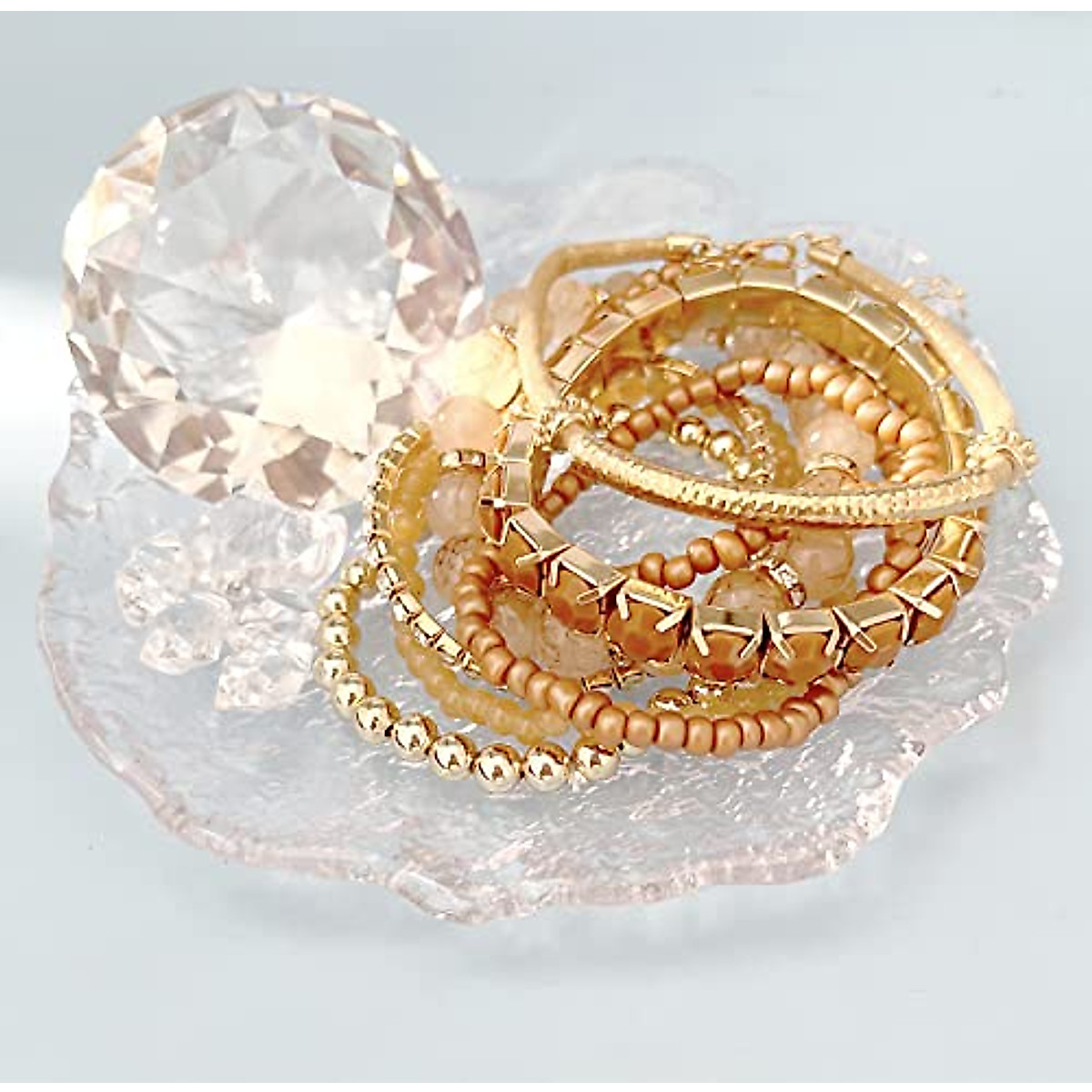 WAINIS 6 Sets Bohemian Stackable Bead Bracelets for Women Multicolor Stretch Beaded Bracelets Layered Bead Adjustable Bracelet Turquoise Stretch Bracelets A