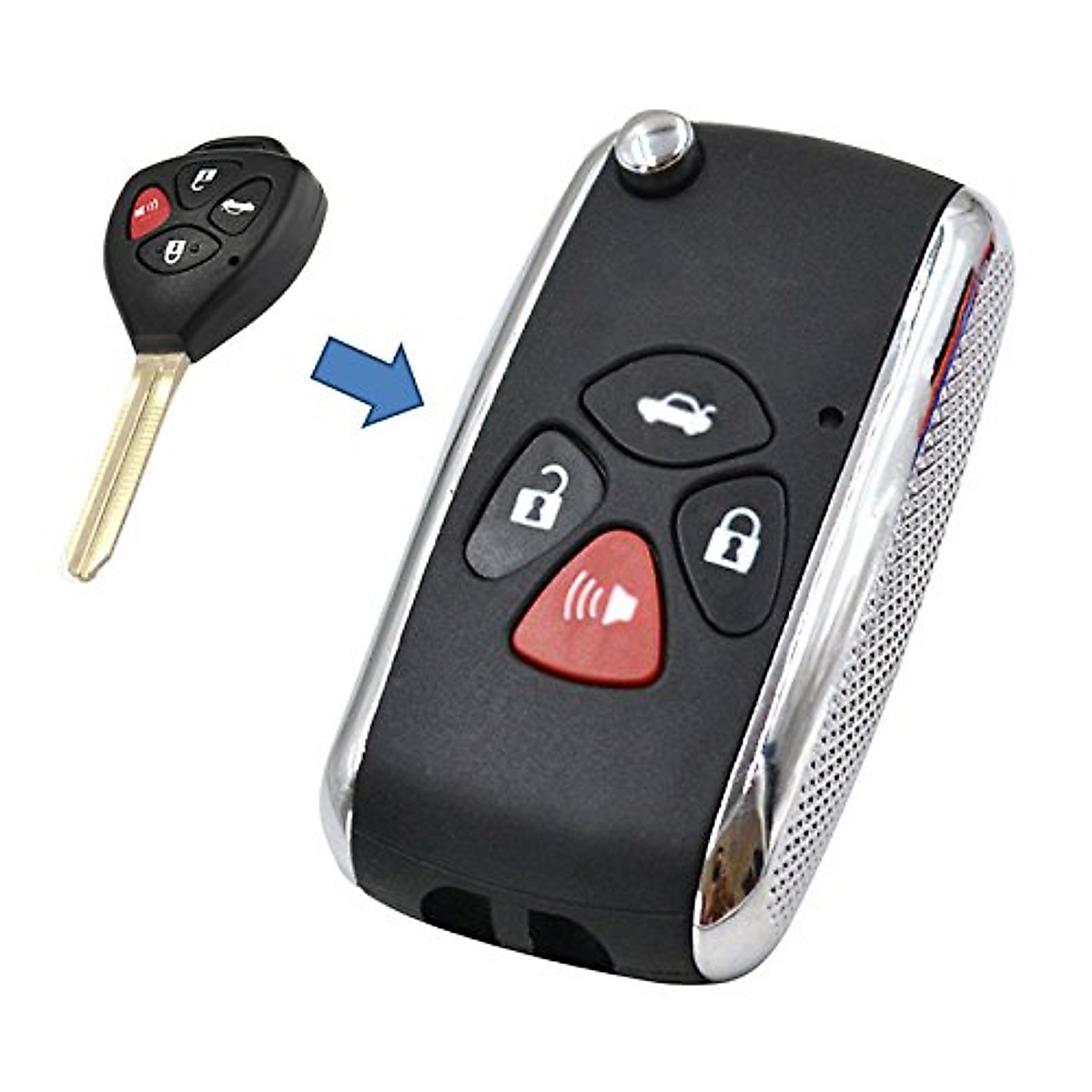 KEMANI Uncut Blade Modify Flip Folding Remote Key Shell Refit for Toyota Camry Avalon Corolla Matrix RAV4 Venza Keylless Fob Case 4 Button No Chips