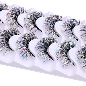 wiwoseo False Eyelashes Christmas Shining Lashes Natural Volume Colorful Decorative Eyelashes Fluffy Wispy Faux Mink Lashes For Festival Shining in the Night for Christmas New Year Cosplay Party
