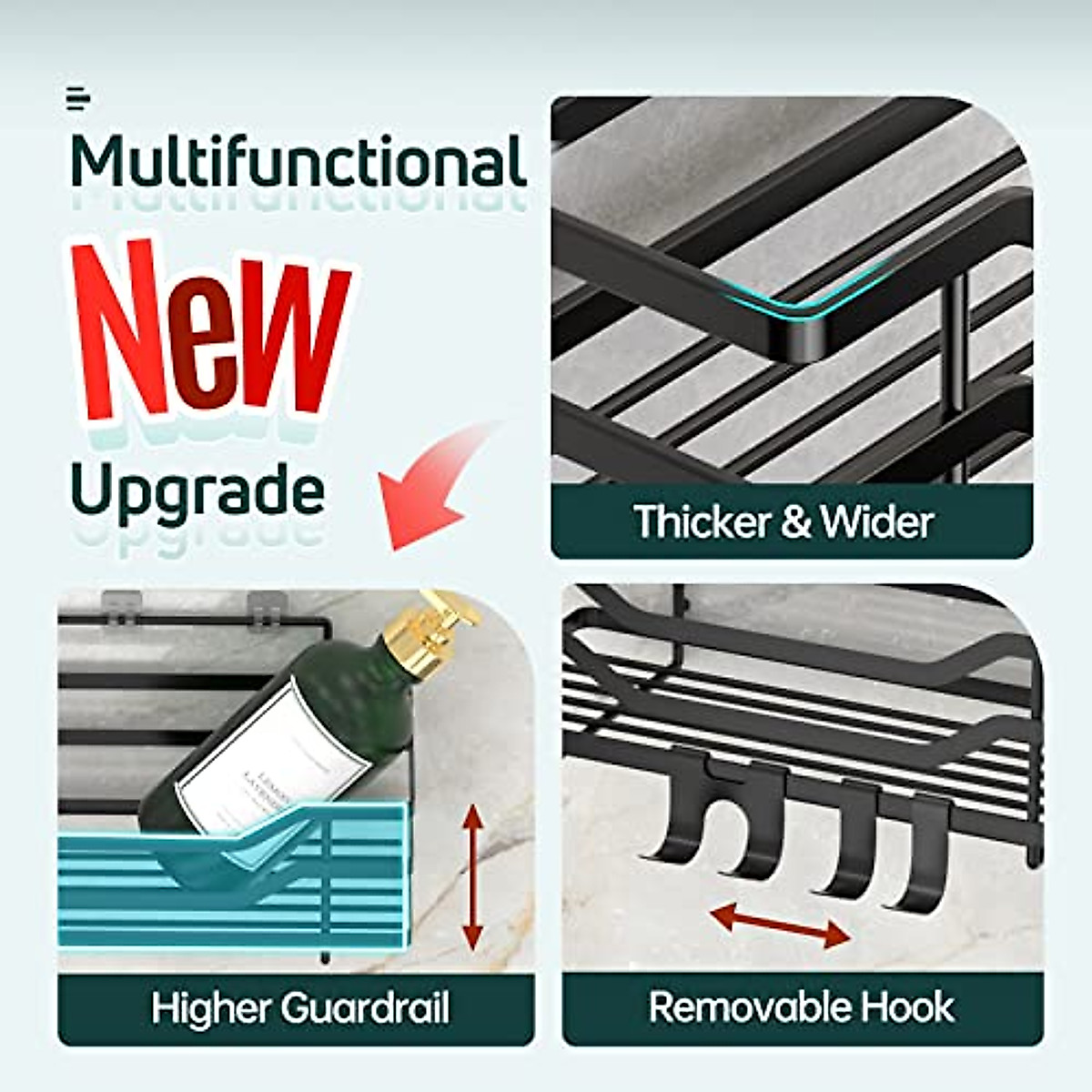 ACMETOP Adhesive Shower Caddy 3-Pack Shower Organizer No Drilling Shower Shelves with 3 Hooks & Soap Holder, Rustproof SUS304 Stainless Steel Bathroom Caddy, Shower Shelf for Inside Shower