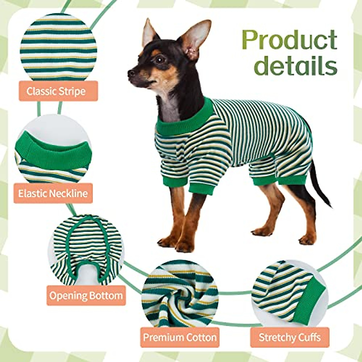 PUMYPOREITY Dog Pajamas, Cute Stripe Pet PJS for Small Medium Dogs, Dog Hair Shedding Cover Onesie, Stretchable Puppy Jumpsuit Dog Apparel Clothes, Soft Short-sleeve Dog Shirts Bodysuit Rompers Outfit