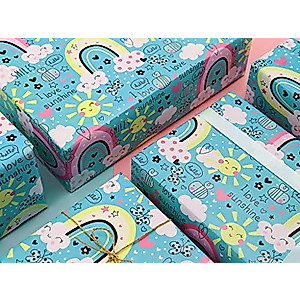 Birthday Wrapping Paper For Kids Girls Boys, I Love Sunshine Rainbow Design Gift Wrap Paper for Birthday Baby Shower Children's Day, 4 Sheets Folded Flat 20x28 Inches Per Sheet