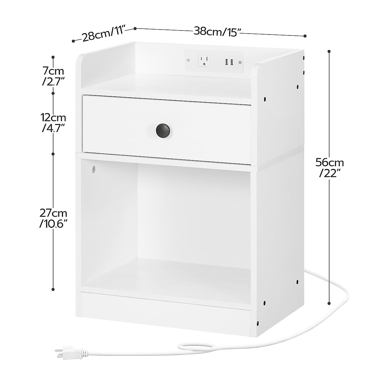 HOOBRO Nightstand with Charging Station, End Table with Drawer and Opening Shelf, Side Table with USB Ports and Outlets, Bedside Table for Bedroom, Small Night Stand Simple Style, White WT18UBZ01