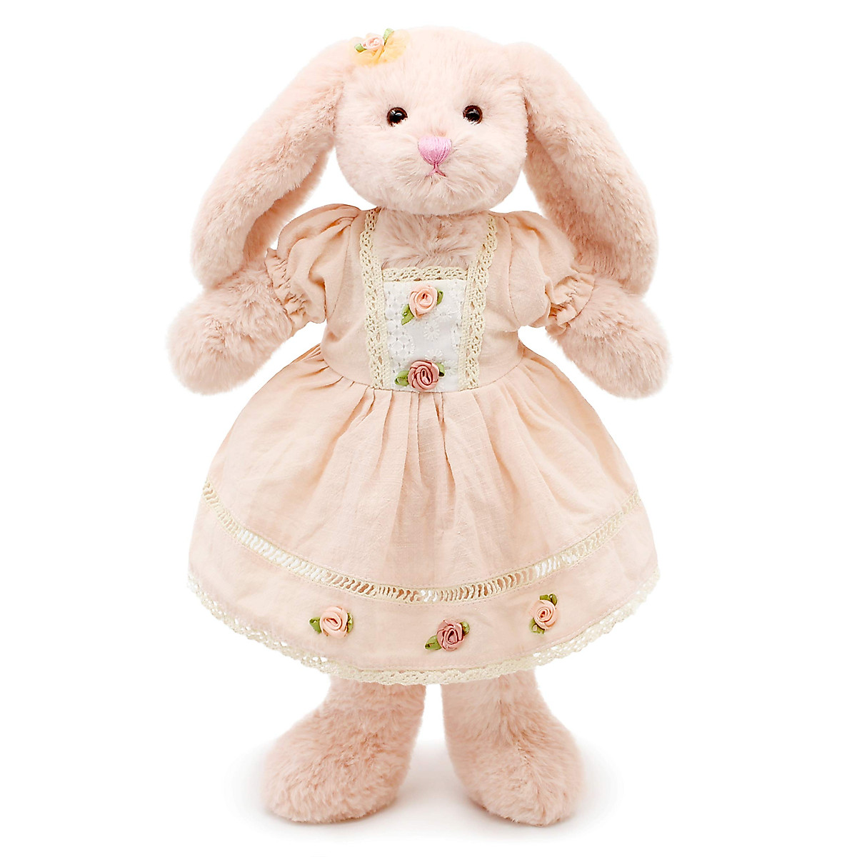 oits cute Small Soft Stuffed Animal Bunny Rabbit Plush Toy for Baby Girls 15inch (Pink Rabbit Wearing Pink Vintage Dress)