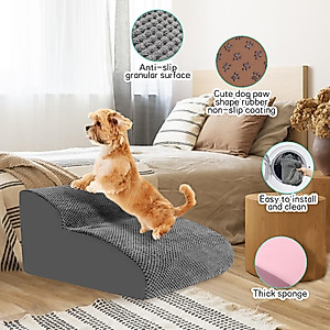 PINVNBY Dog Stairs to Bed, High Density Foam Dog Steps,Pet Stairs for Small Dog,Pet Steps Suitable High Bed Chair and Sofa,Dog Ramp for Small Short Leg Dogs,Older Dogs,Injured Pet (2 Tiers-Gray)