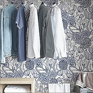 NuWallpaper NUS3830 Navy Secret Garden Peel & Stick Wallpaper, Blue