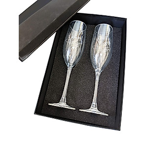 Engraved I Asked, I Said Yes Engagement Champagne Toasting Flutes - Set of 2 In Gift Box | Engraved Wedding Toasting Glasses