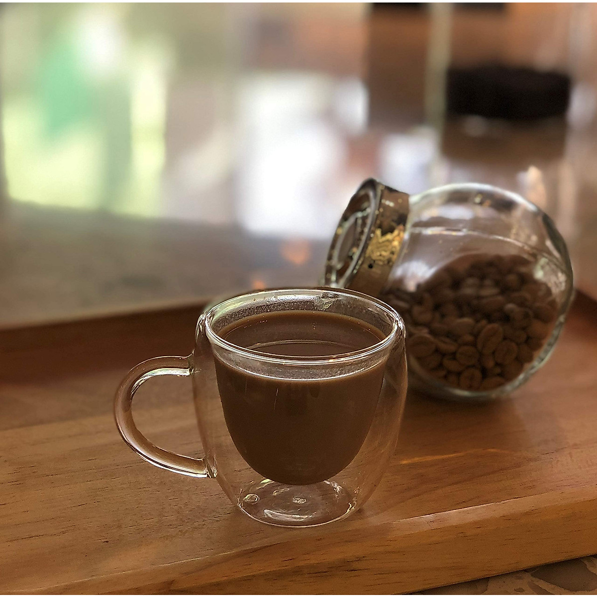 2-Pack,2.5 Oz]Espresso Cups With Handle and [2-Pack,12 Oz] Double Wall Glass Coffee Mugs with Handle