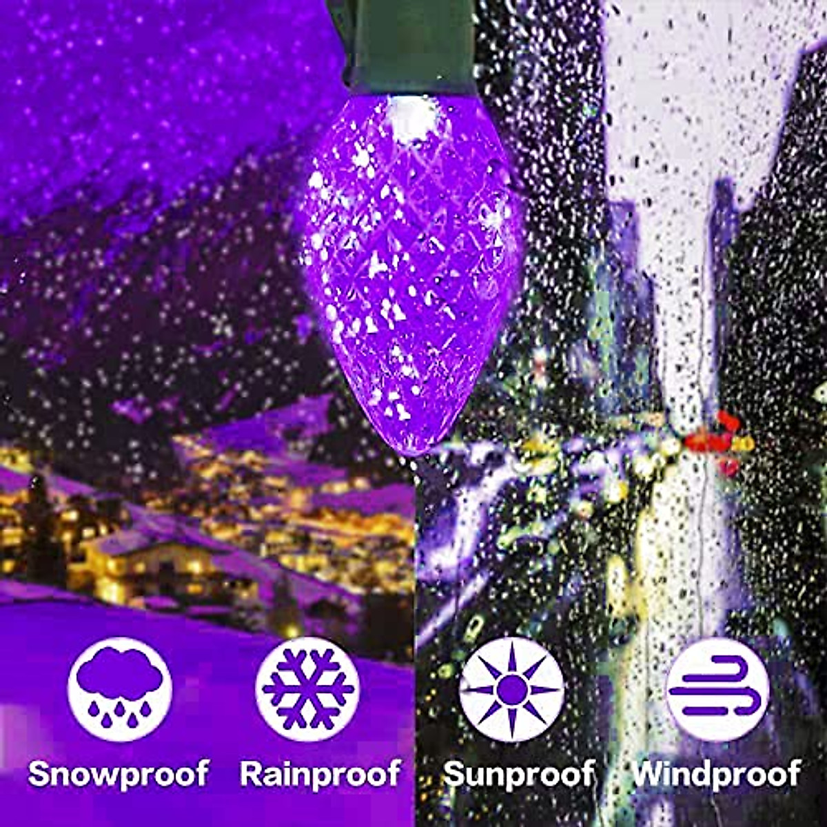 KAQ-2PK 100 LED 66ft Extendable C9 Halloween String Lights, Outdoor Halloween Tree Lights Green Wire for Patio Christmas Trees Fall Lights Halloween Decorations (Orange and Purple)